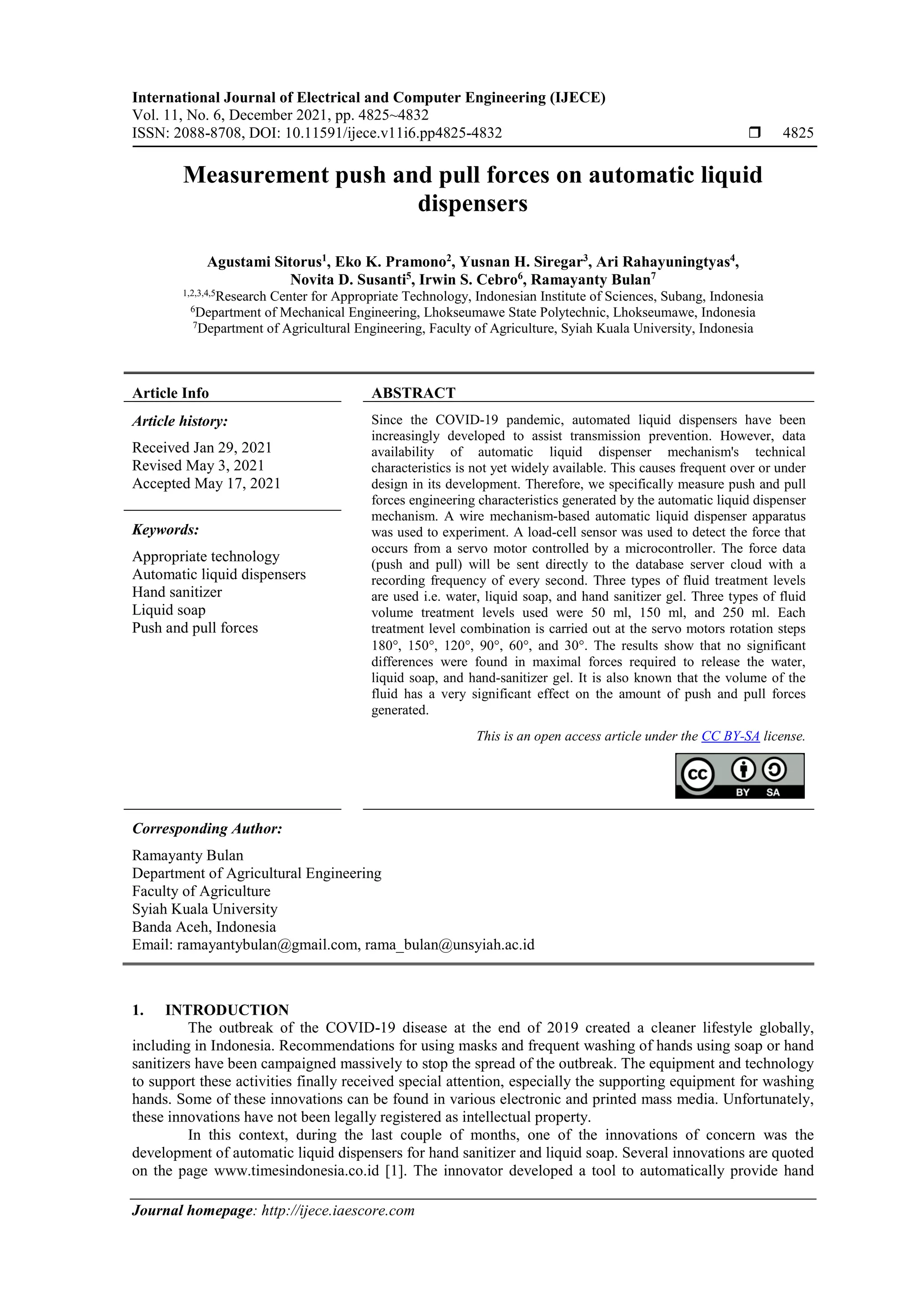 Measurement push and pull forces on automatic liquid dispensers | PDF