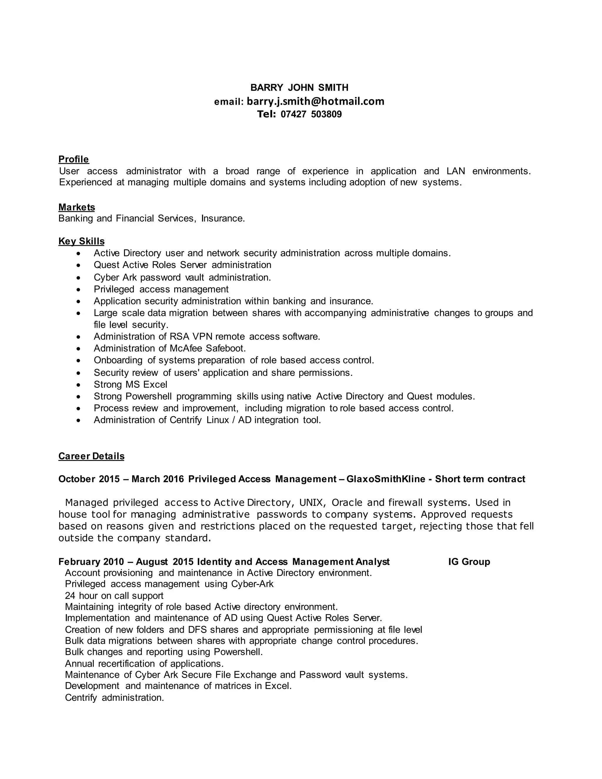 Barry Smith Access Control CV-05-2016 | PDF