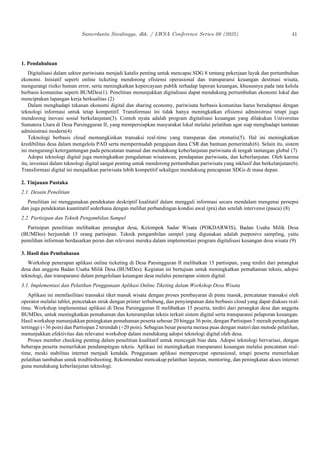 Workshop Pengoprasian Aplikasi “Online Tiketing” dalam Pengelolaan Desa Wisata Mandiri Terkait ...