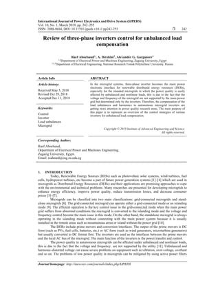 Review of three-phase inverters control for unbalanced load compensation | PDF
