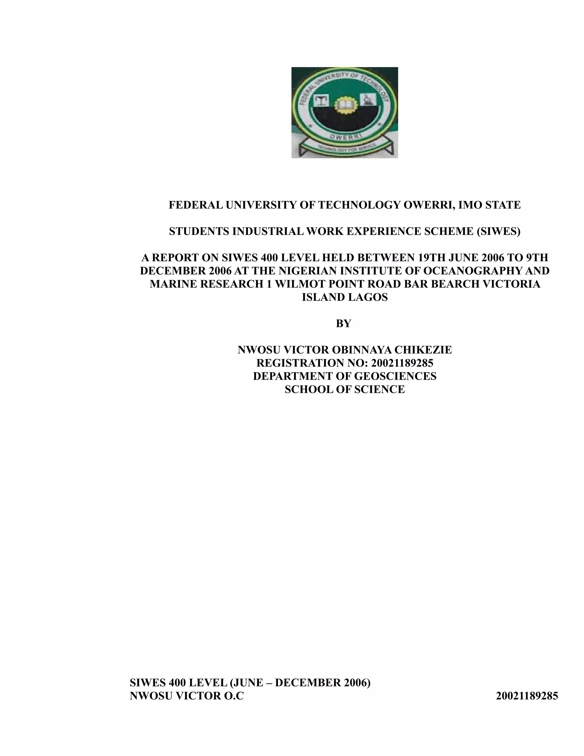 NIOMR Industrial Attachment Report 2006 | PDF