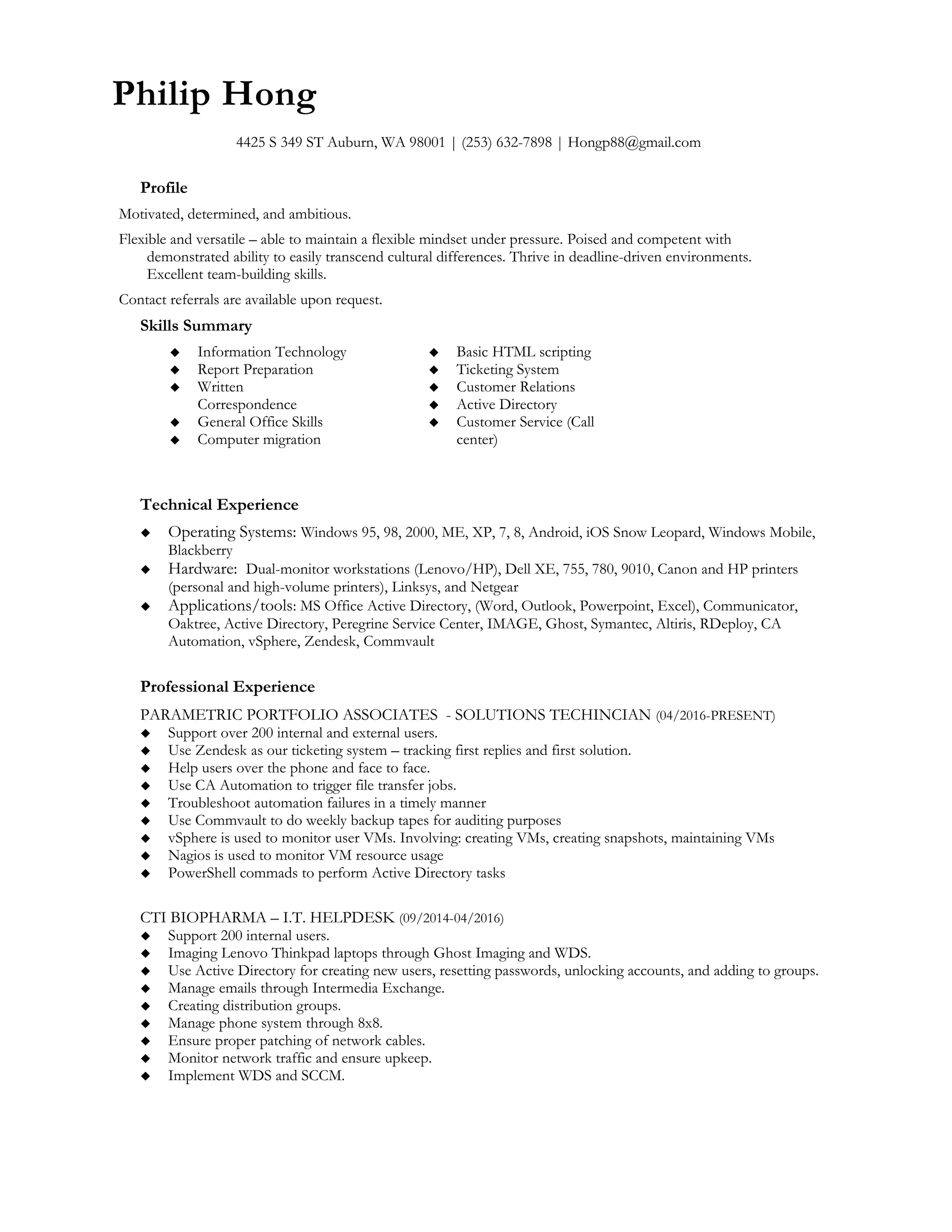 Philip Hong Resume | DOC