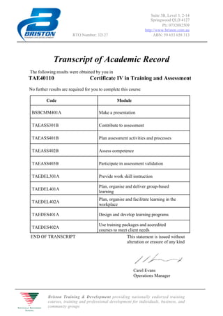 Cert IV in Training & Assessment | PDF