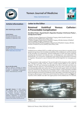 Retained Umbilical Venous Catheter: A Preventable Complication | PDF