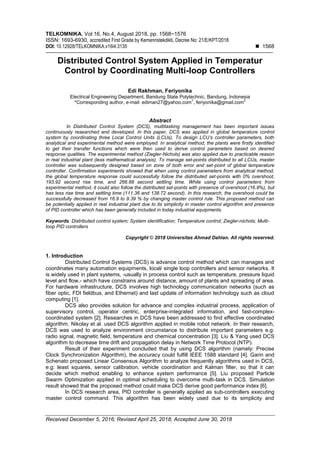Distributed Control System Applied in Temperatur Control by Coordinating Multi-loop Controllers ...