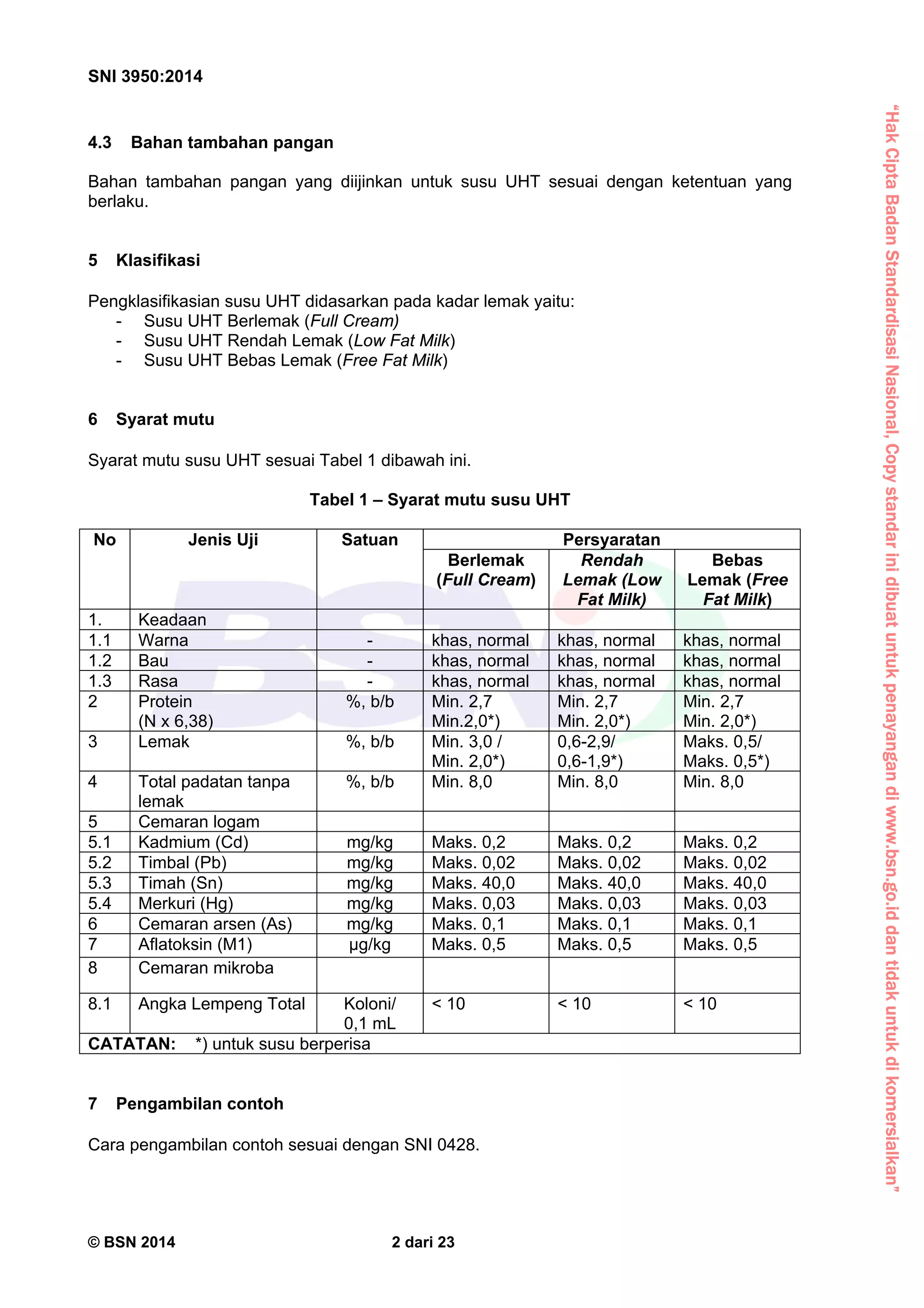 24336 sni 3950-2014 susu uht | PDF
