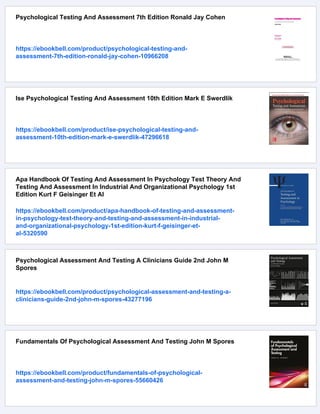Psychological Testing And Assessment 10th Edition Ronald Jay Cohen | PDF