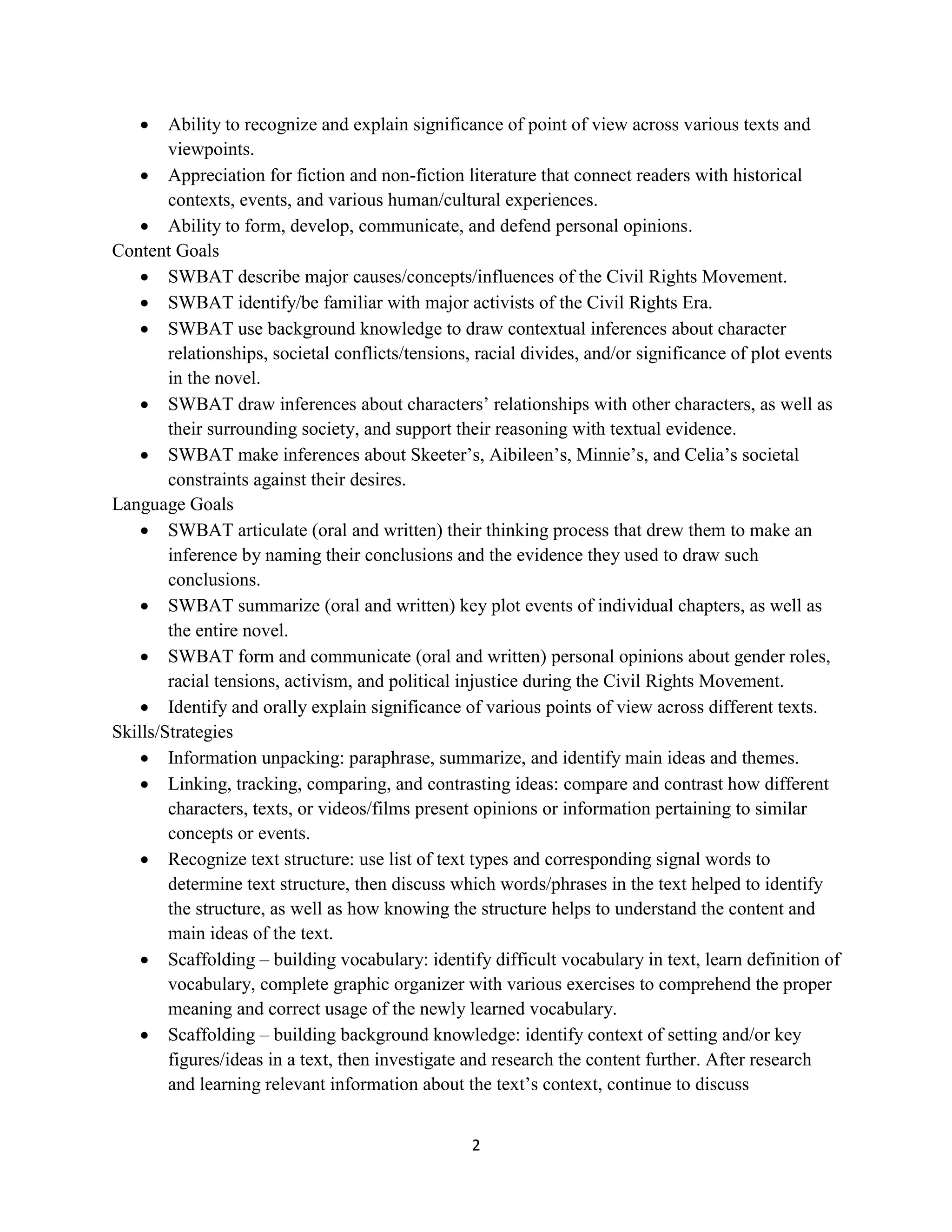 The Help Unit Plan - Tess McNamara | PDF