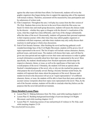 The Help Unit Plan - Tess McNamara | PDF