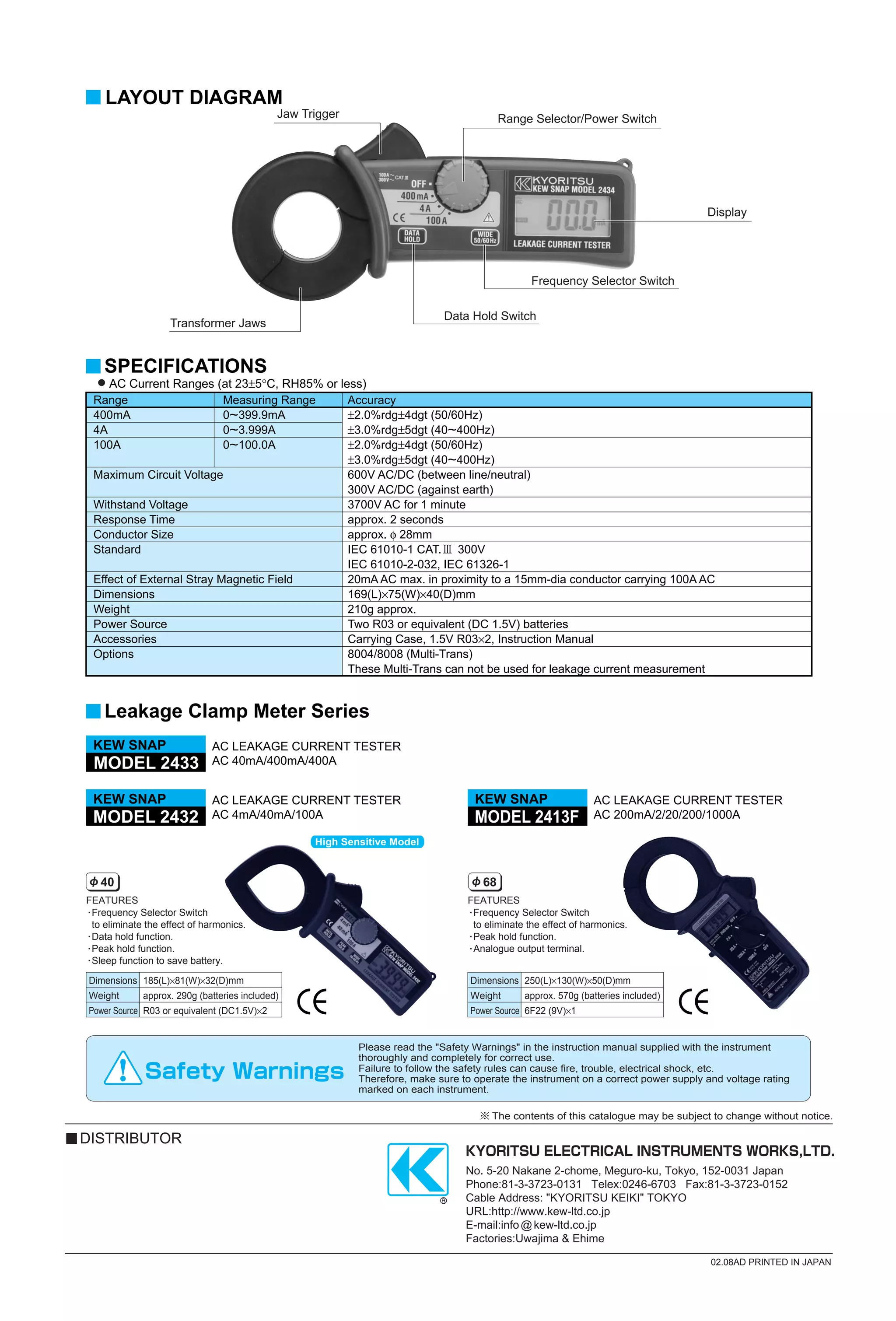 Digital AC Leakage Clamp Meters KEW 2434 | PDF