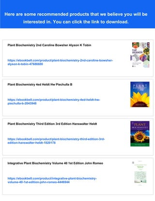 Plant Biochemistry 2nd Edition Caroline Bowsher Alyson Tobin | PDF