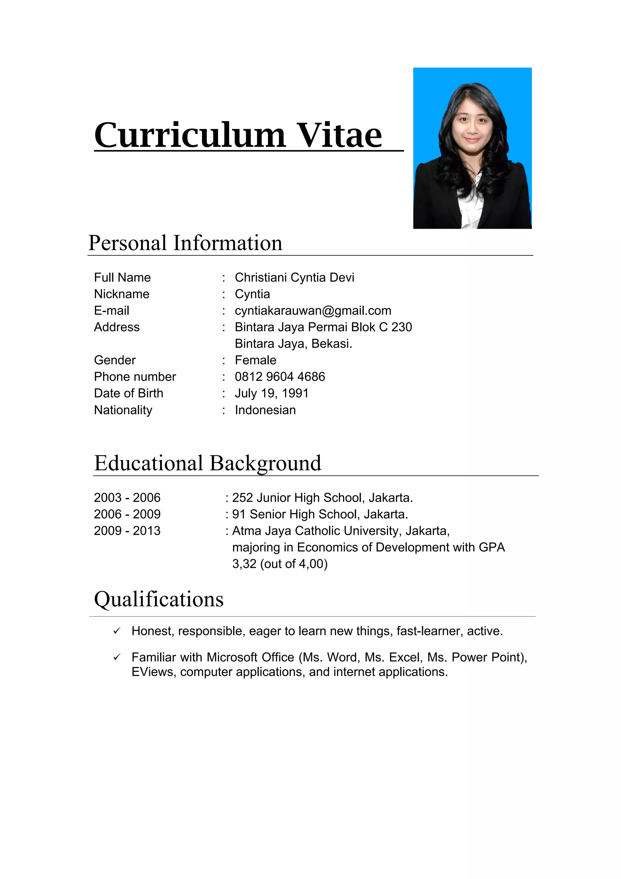 CV - Christiani Cyntia Devi | PDF