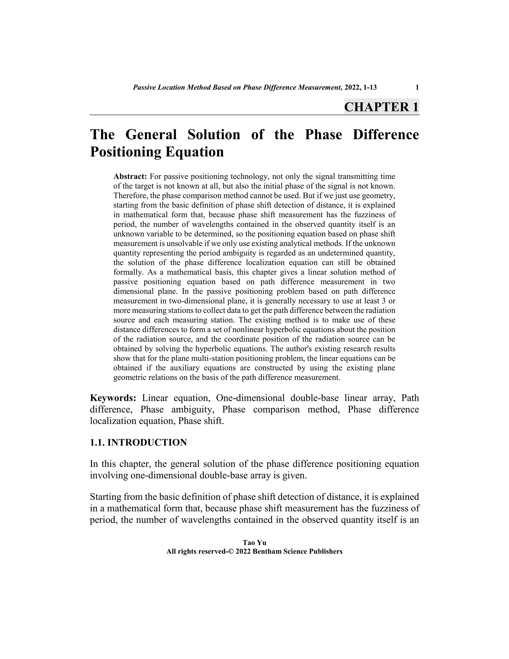 Passive Location Method Based On Phase Difference Measurement Tao Yu | PDF