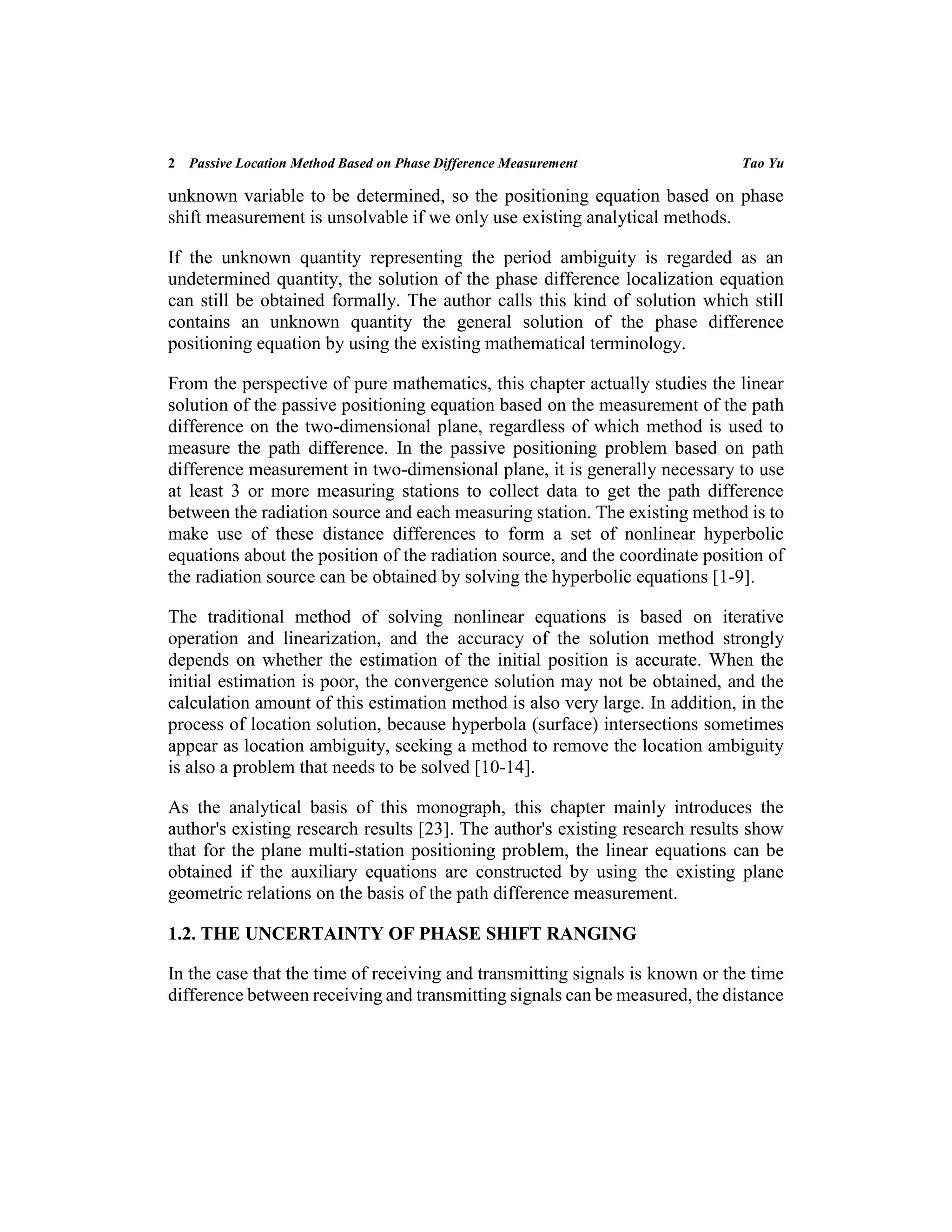 Passive Location Method Based On Phase Difference Measurement Tao Yu | PDF