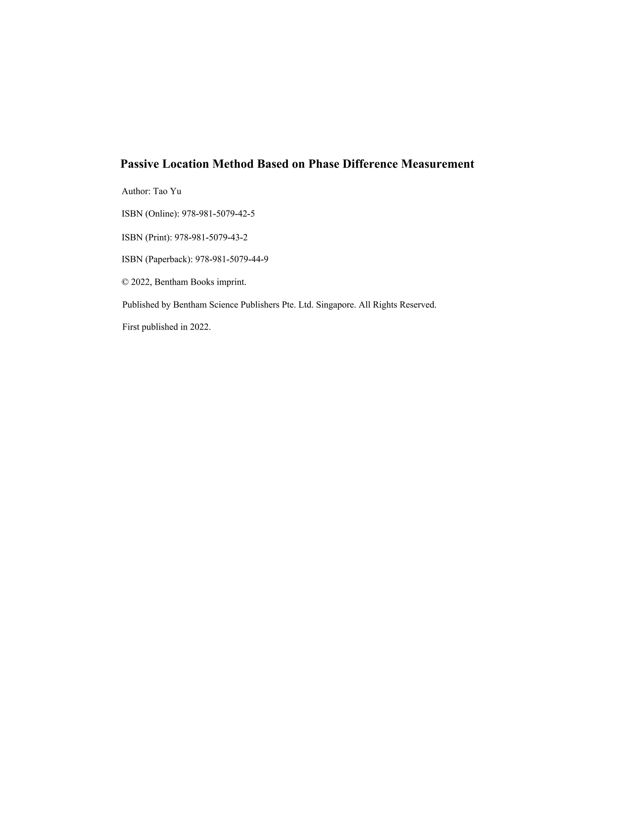 Passive Location Method Based On Phase Difference Measurement Tao Yu | PDF