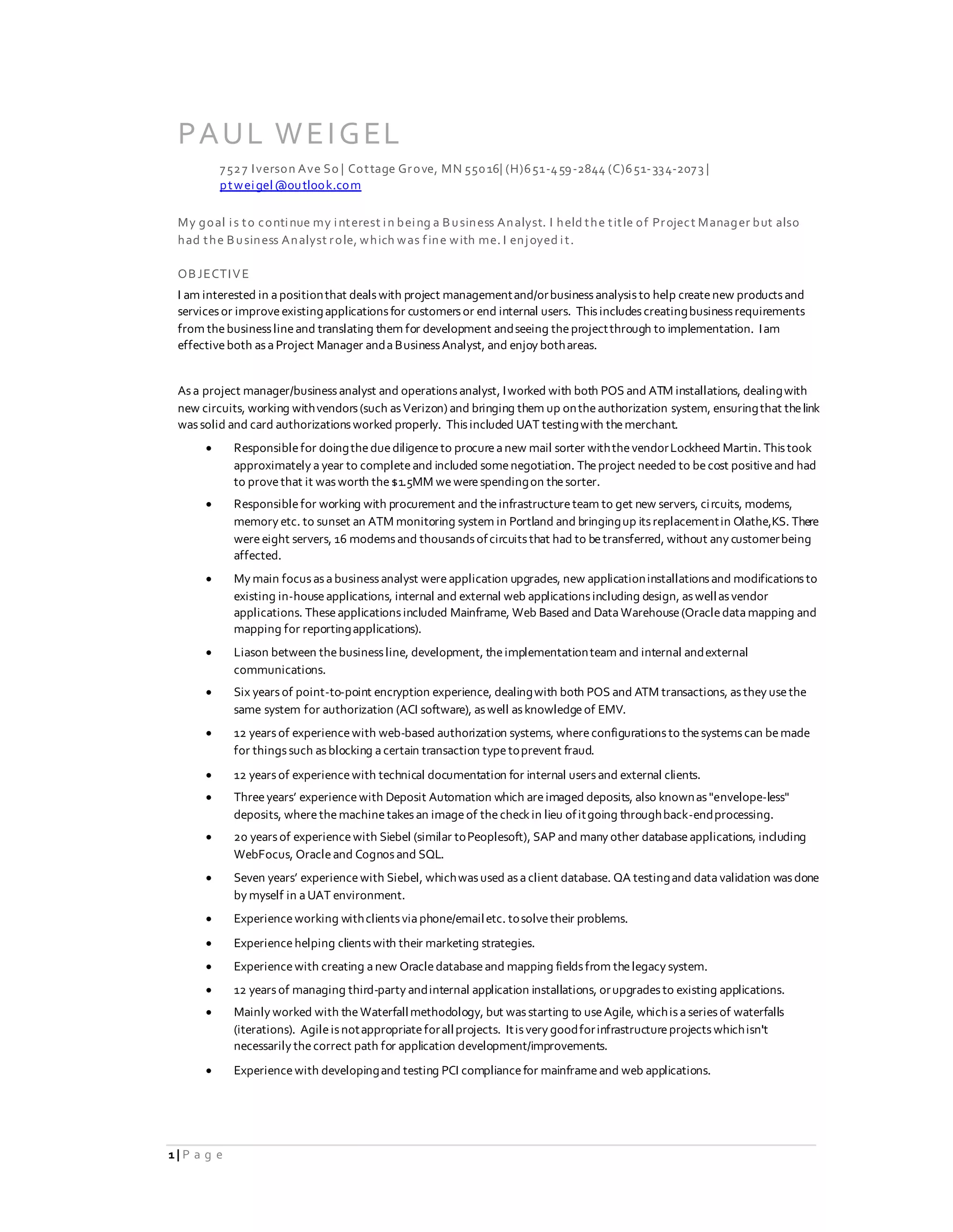 Paul Weigel Resume 10102016 | PDF