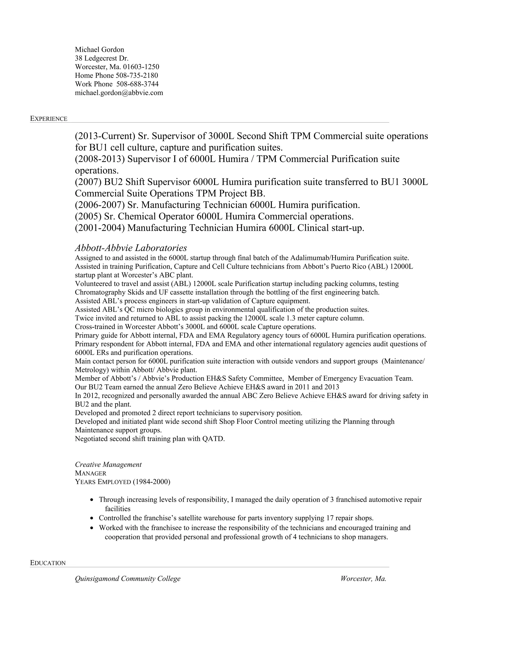 Michael Gordon Abbvie Resume 2016 | PDF