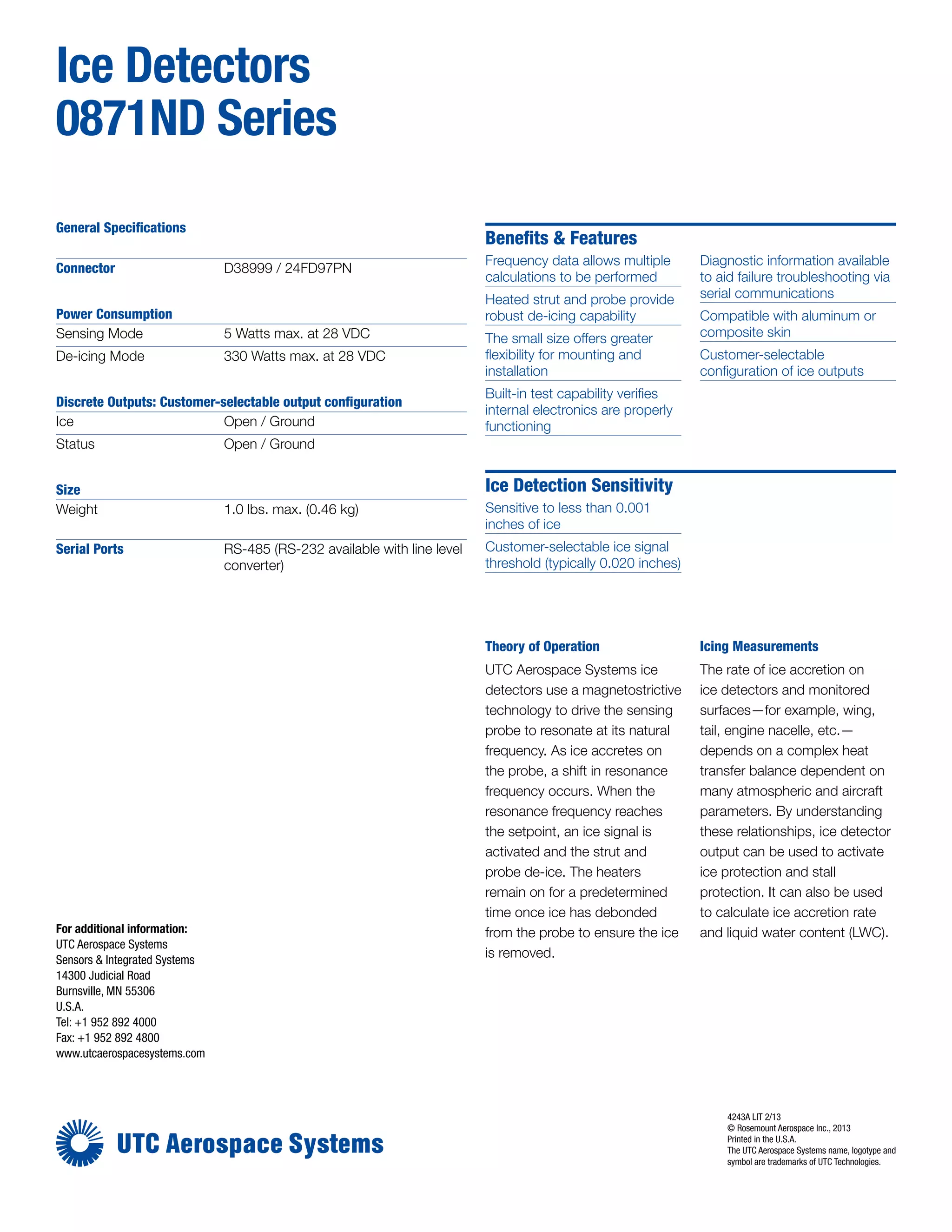 UTAS Model 0871ND Ice Detector | PDF