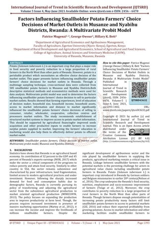 Factors Influencing Smallholder Potato Farmers’ Choice Decisions of ...