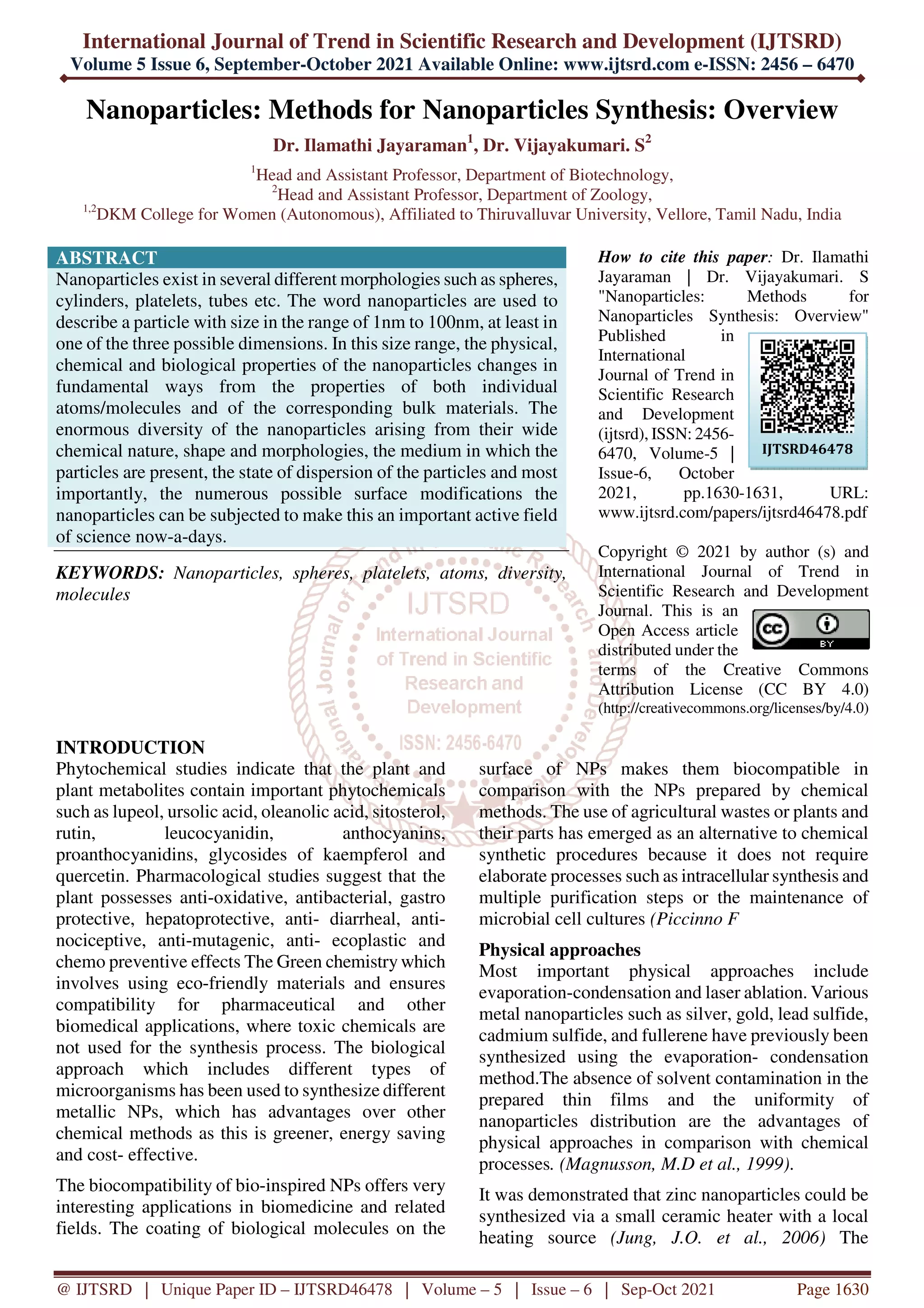 Nanoparticles Methods for Nanoparticles Synthesis Overview | PDF