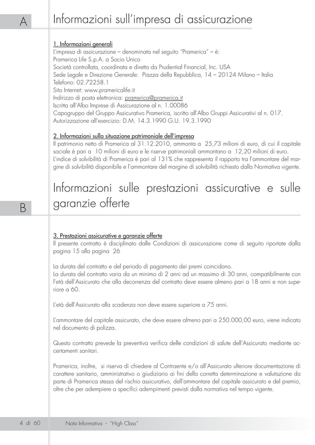 Fascicolo Informativo di High Class di Pramerica Life SpA per AEC Underwriting | PDF