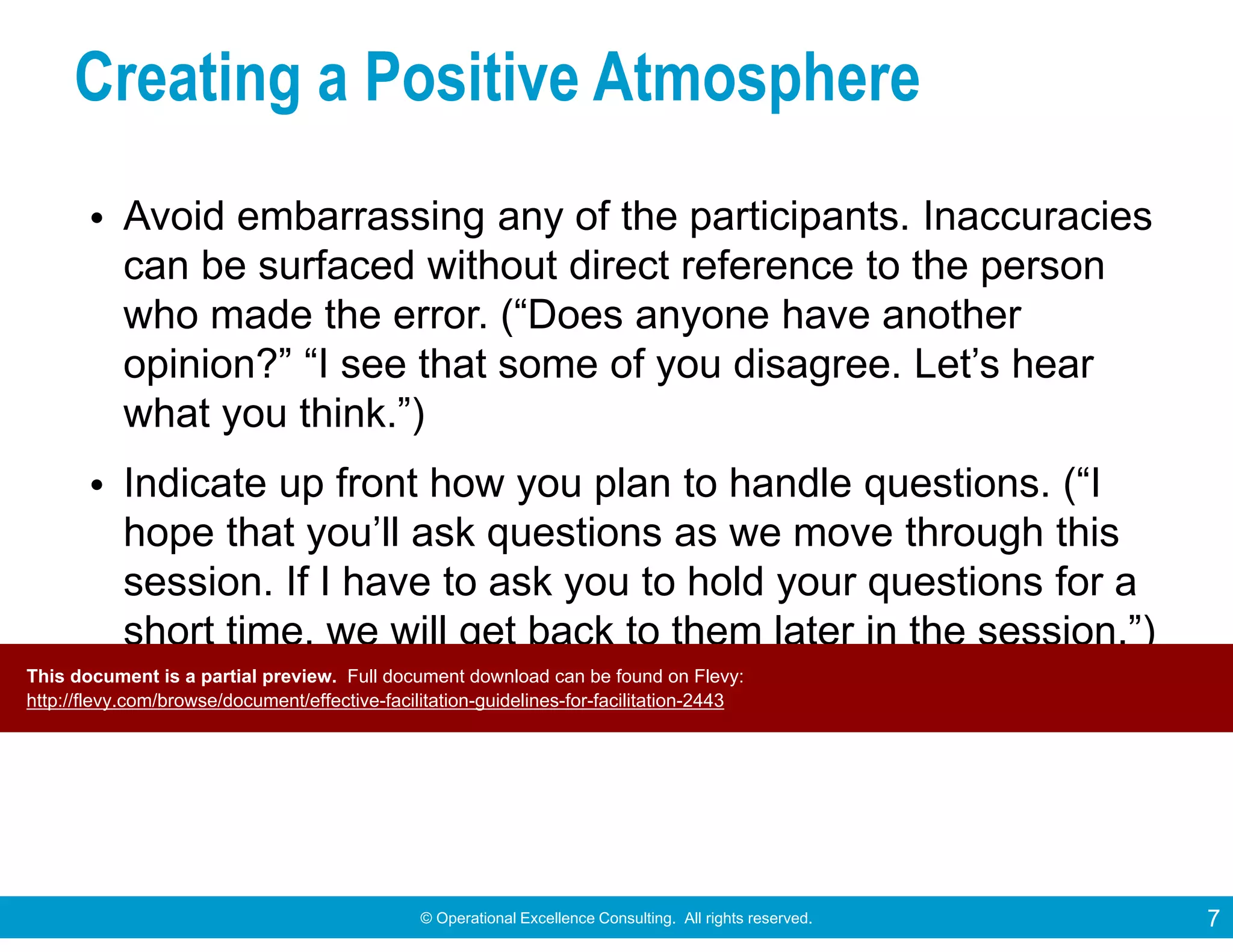 Effective Facilitation: Guidelines for Facilitation | PDF