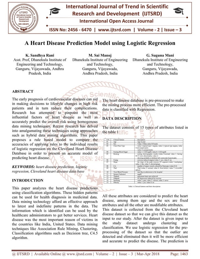A Heart Disease Prediction Model using Logistic Regression | PDF | Databases | Computer Software ...