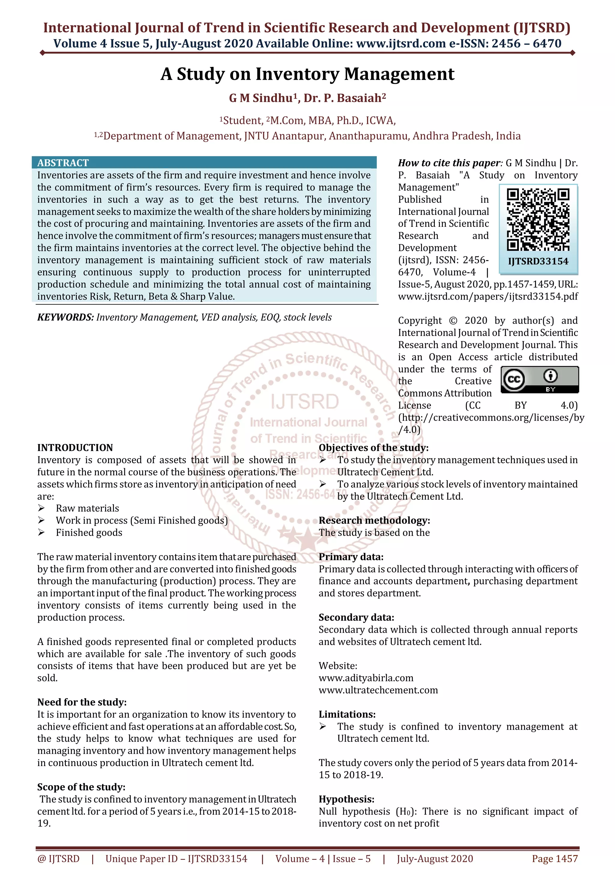 A Study on Inventory Management | PDF