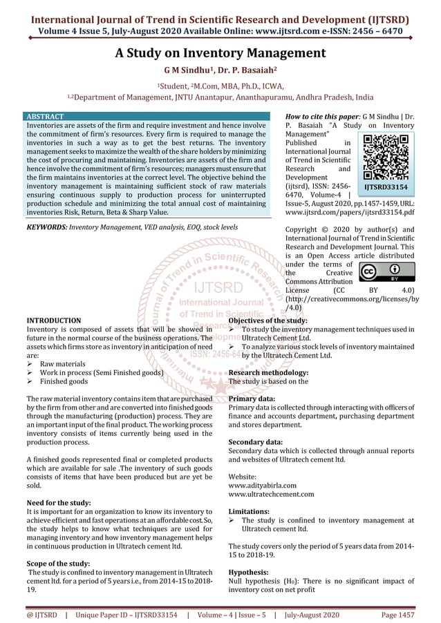 A Study on Inventory Management | PDF