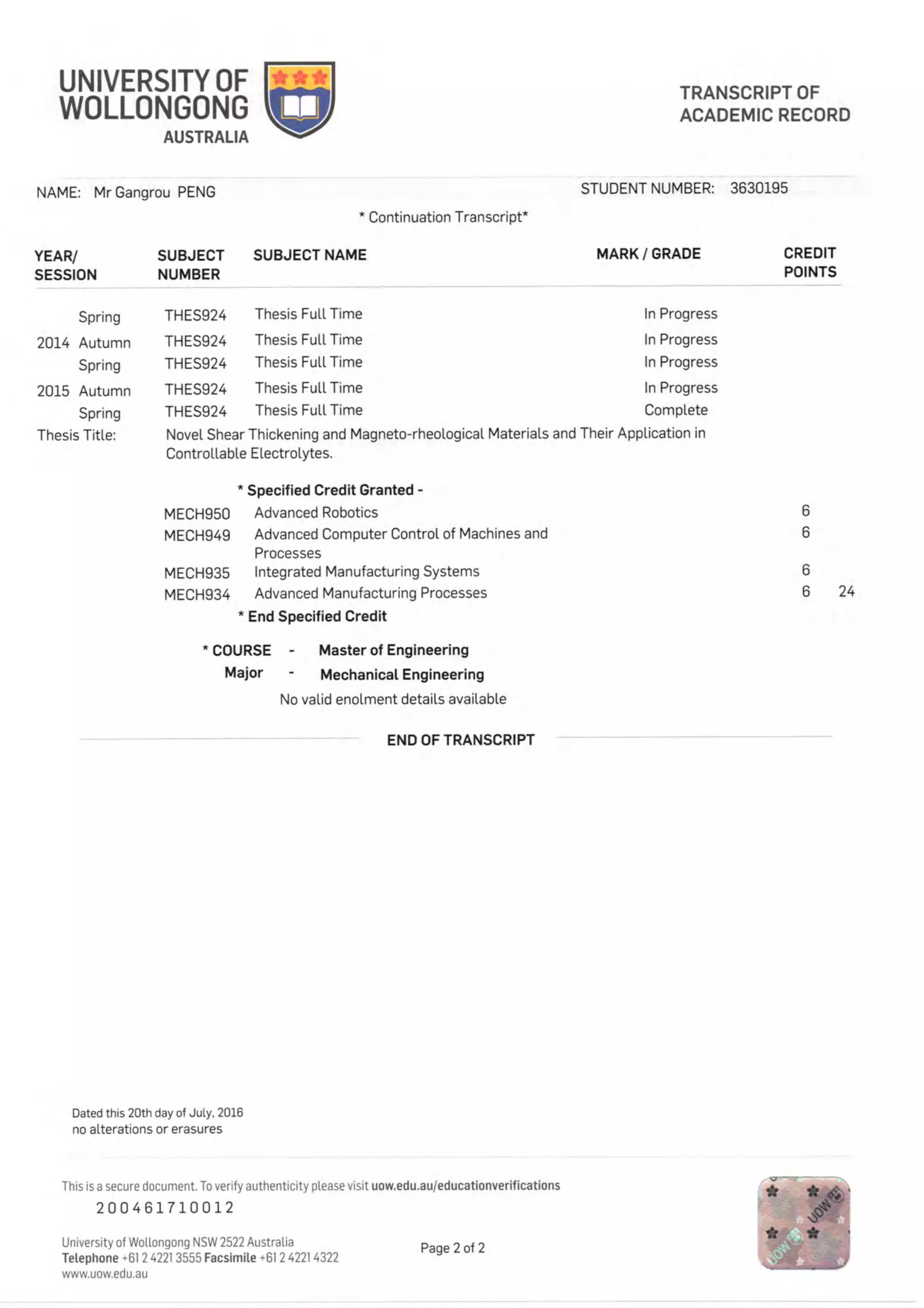 Transcript and certificate | PDF