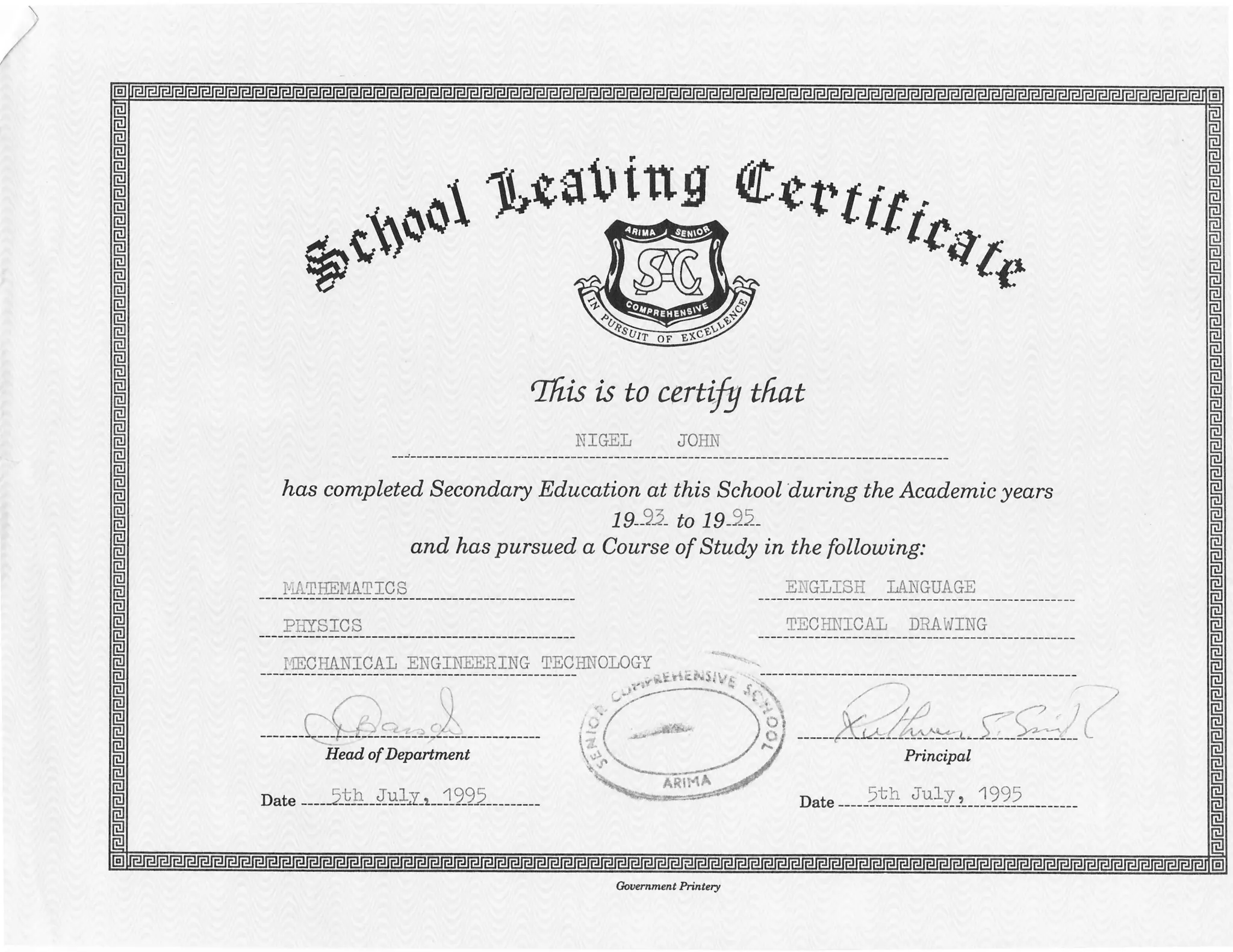 Arima Senior Comprehensive School Certificate | PPT