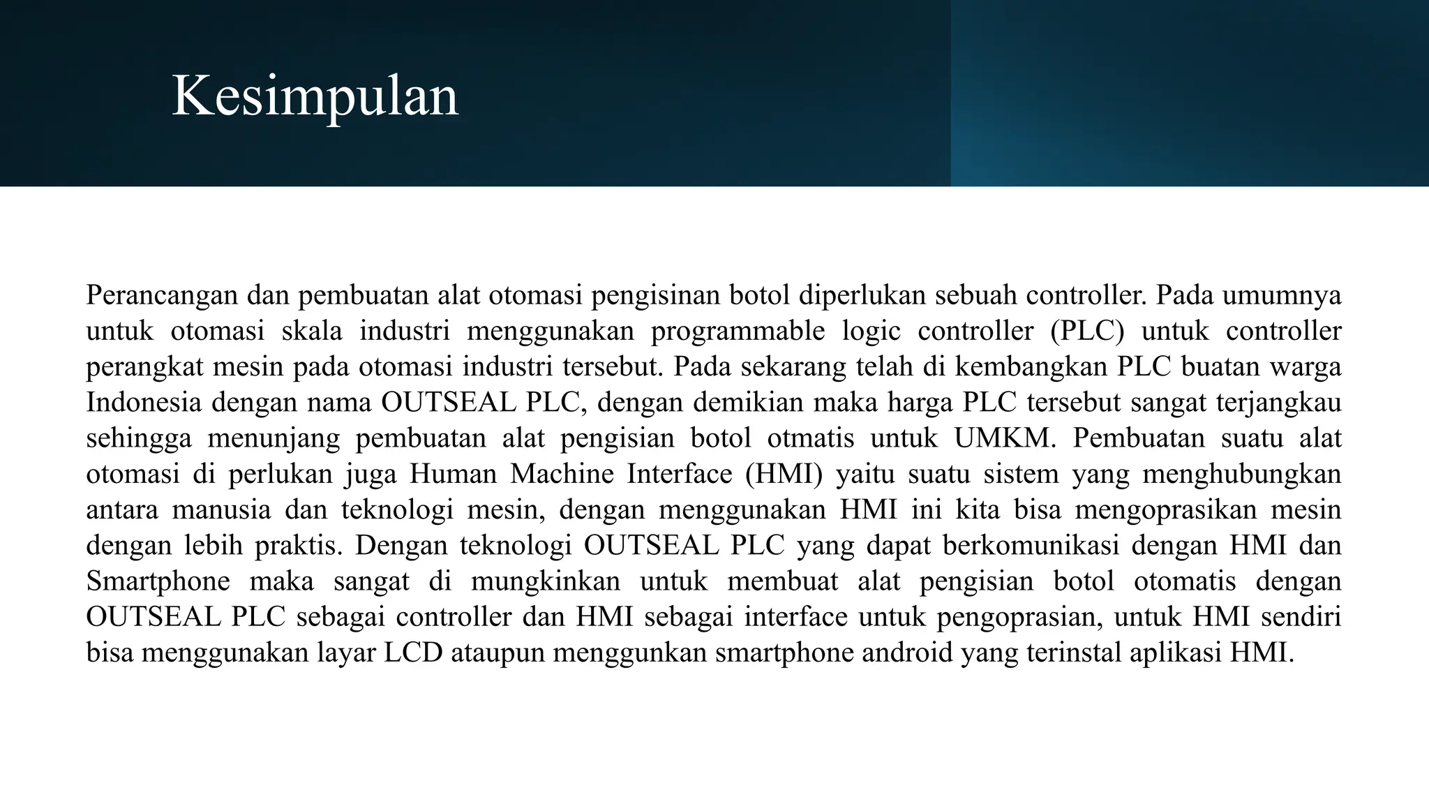Penerapan PLC Outseal Pada Pengisian Botol | PPTX