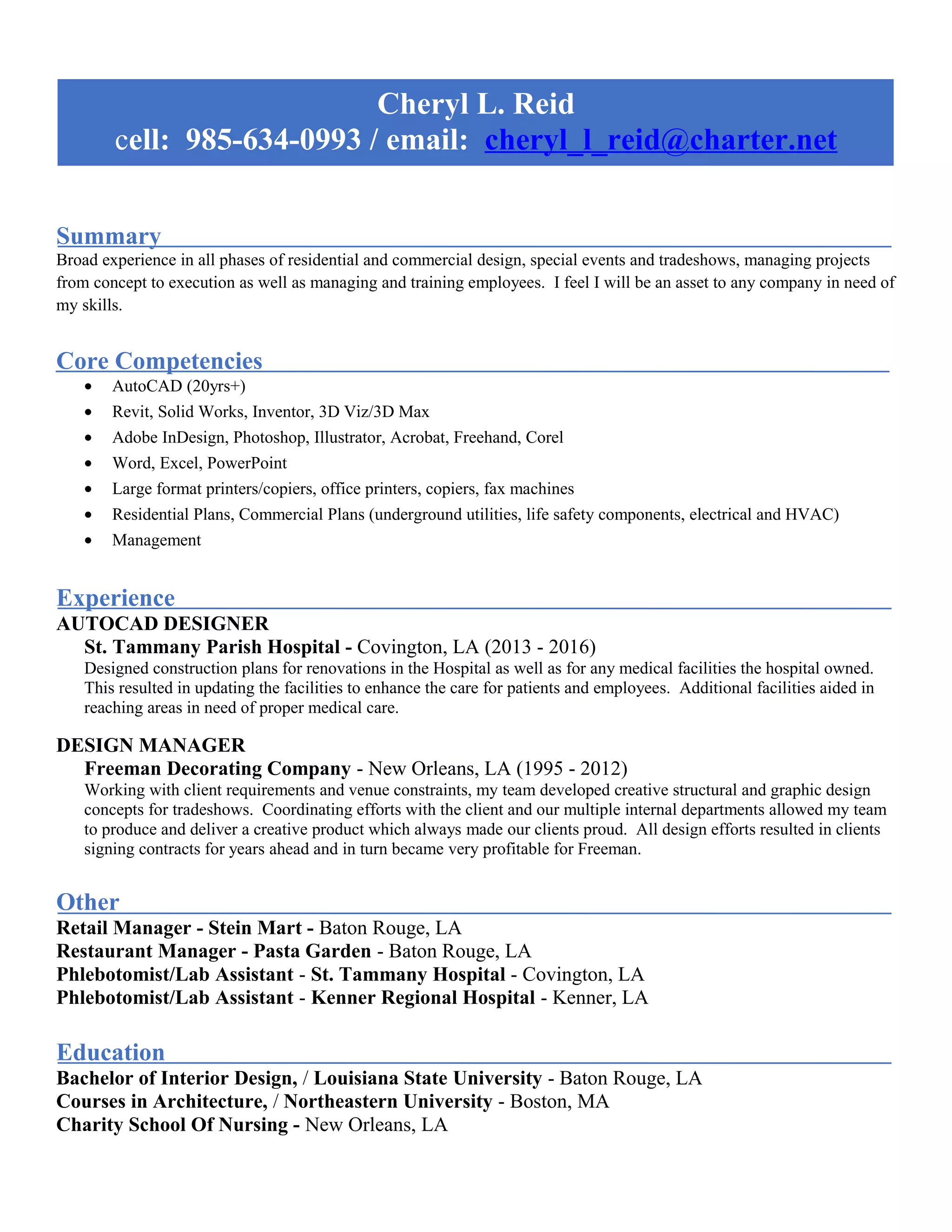 Cheryl Reid Resume-AutoCAD-Graphics | DOC