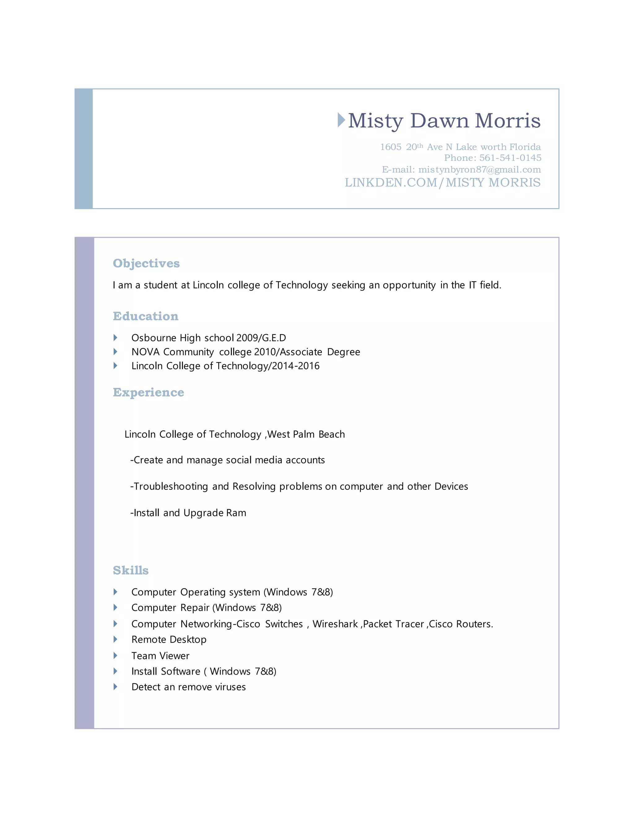 Misty Dawn Morris RESUME | PDF