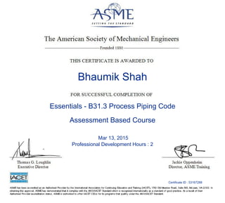 CERTIFICATE ASME B31.3 | PDF