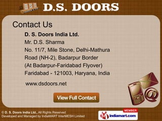 Solid Wooden Doors by D. S. Doors India Ltd. Faridabad | PPSX