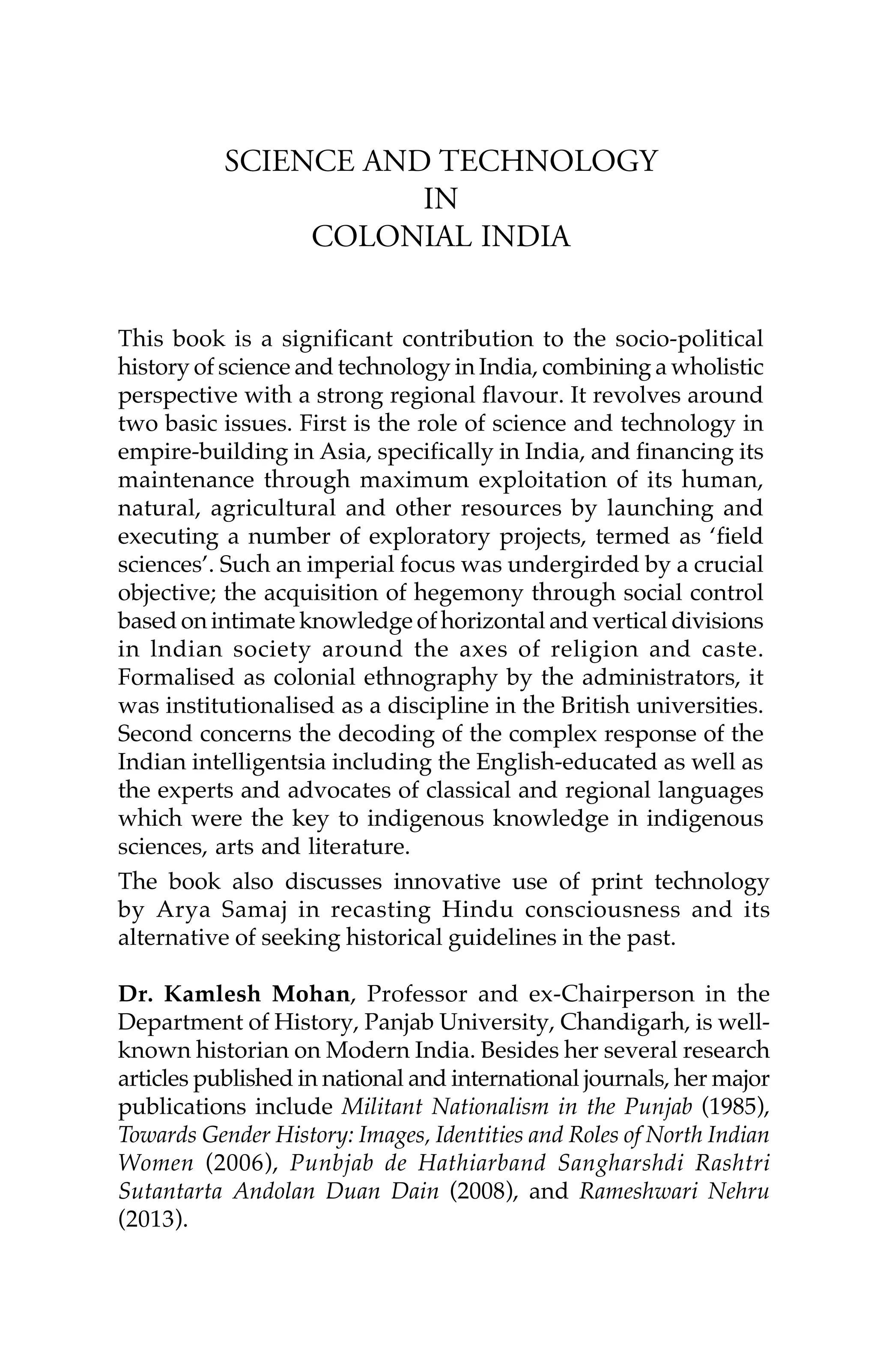 Science And Technology In Colonial India Kamlesh Mohan | PDF