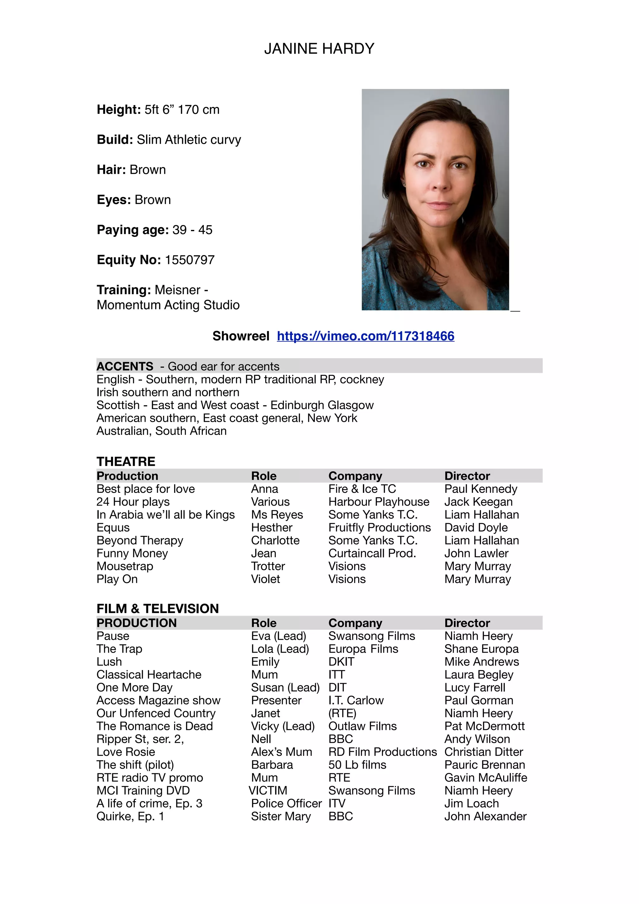 Acting CV template headshot 1 | PDF