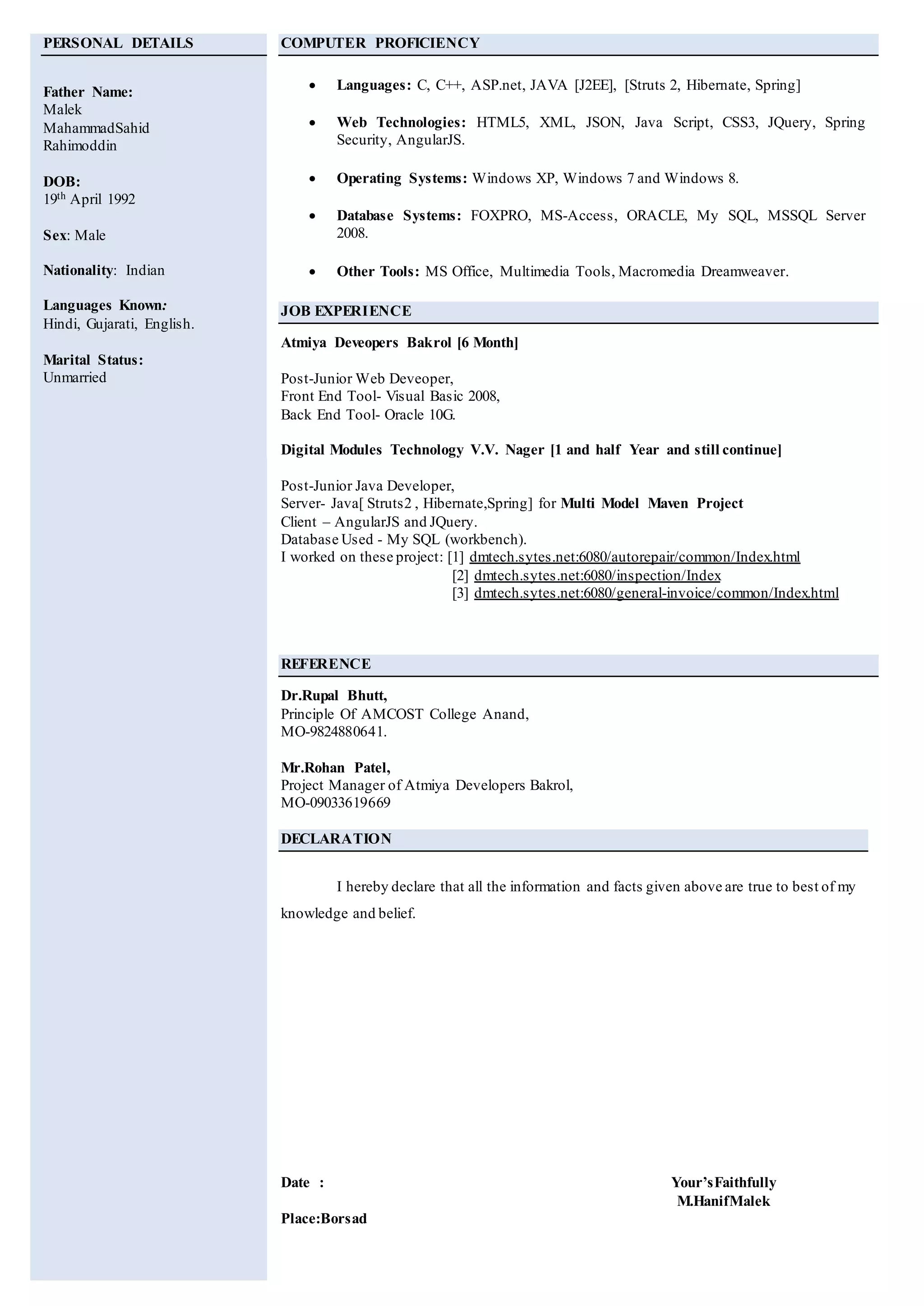 Hanif cv | PDF | Free Download