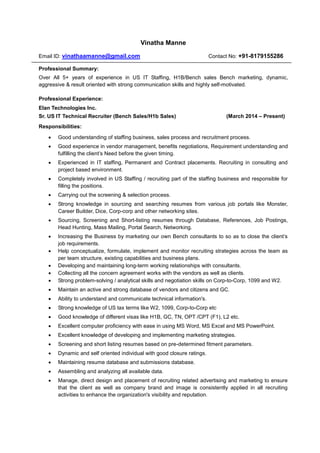 Vinatha Sr. US IT Bench Sale Recruiter | PDF