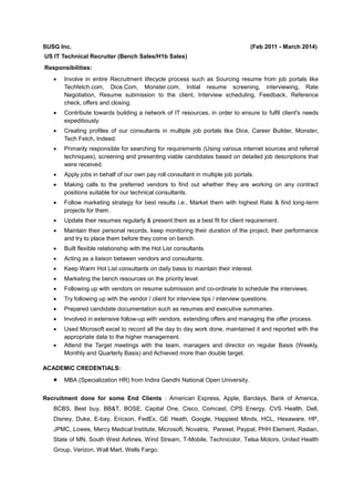 Vinatha Sr. US IT Bench Sale Recruiter | PDF