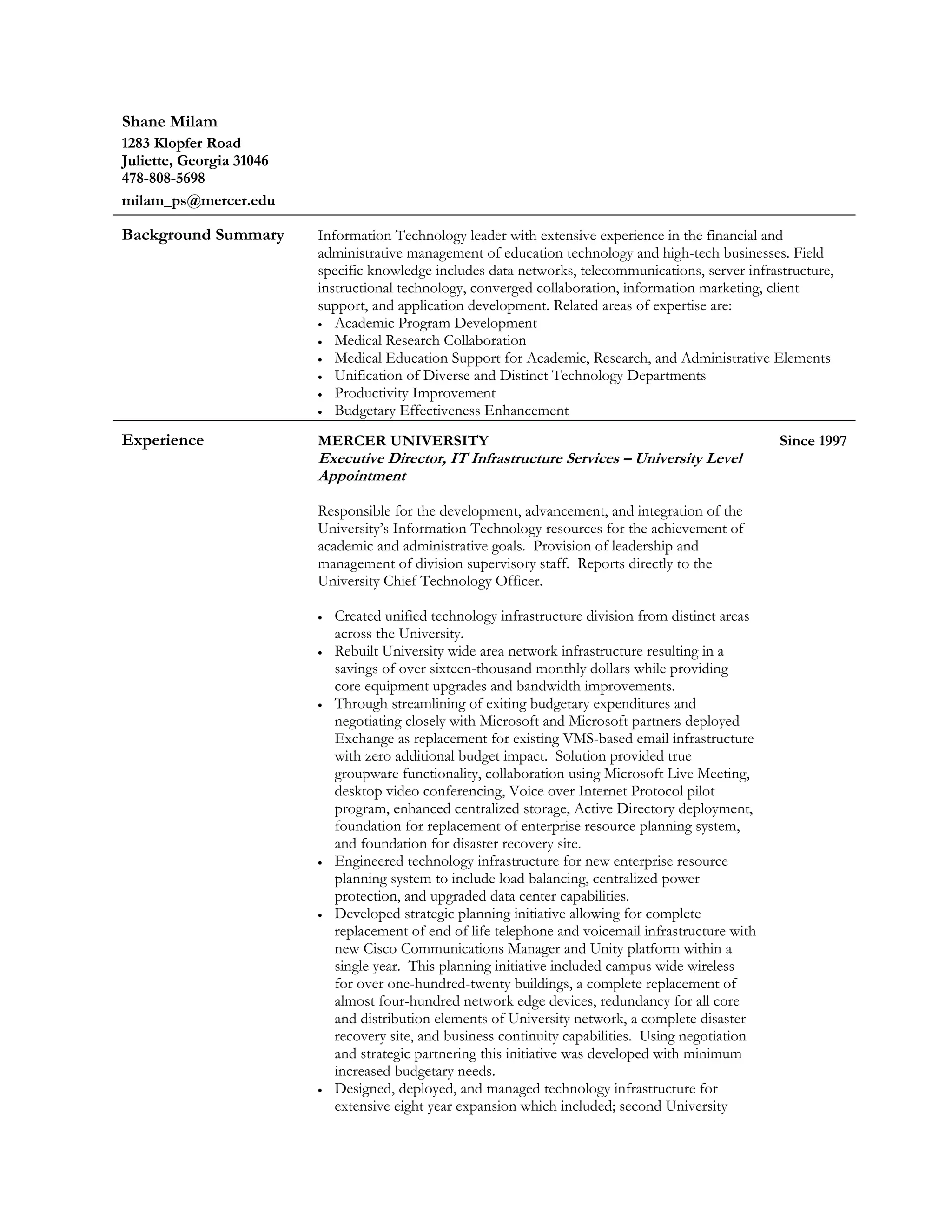 Resume Shane Milam Sep 2015 Sans References | PDF