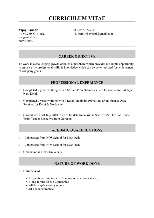 Resume for Vijay Kumar Updated.DOC | Resume Writing and Advice | Job Search