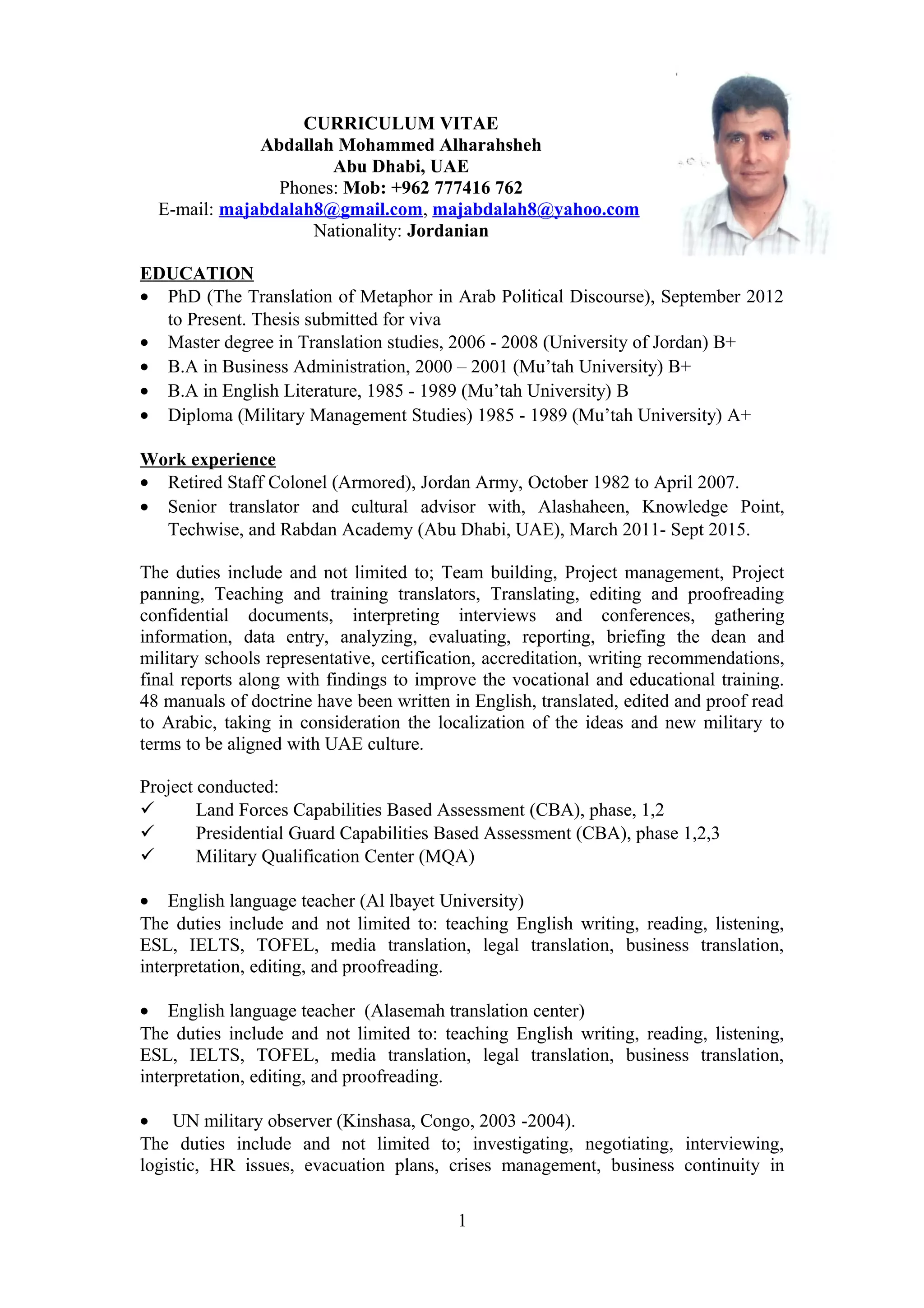 Abdallah Alharahsheh Resume | DOC