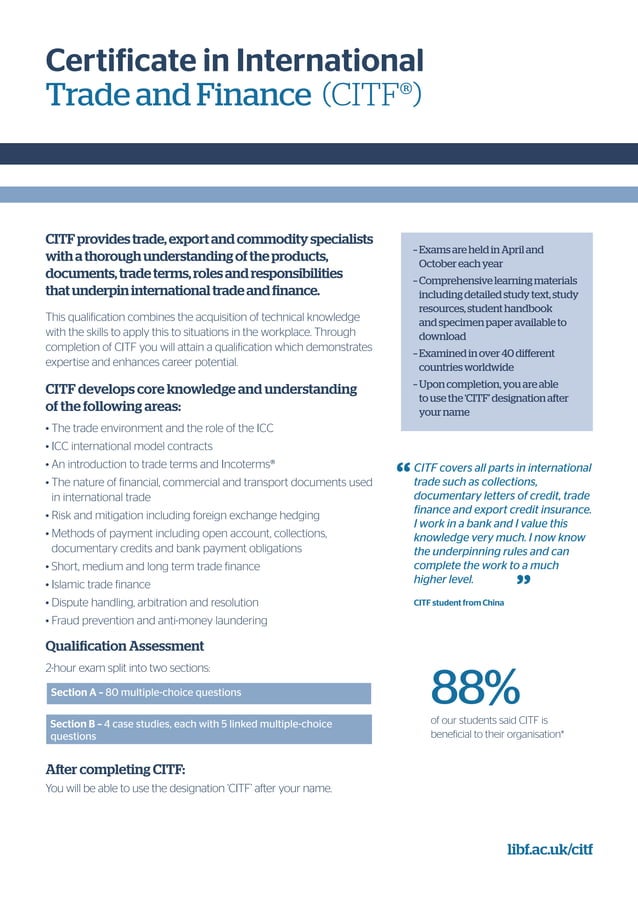 International Trade Finance professional qualifications | PDF