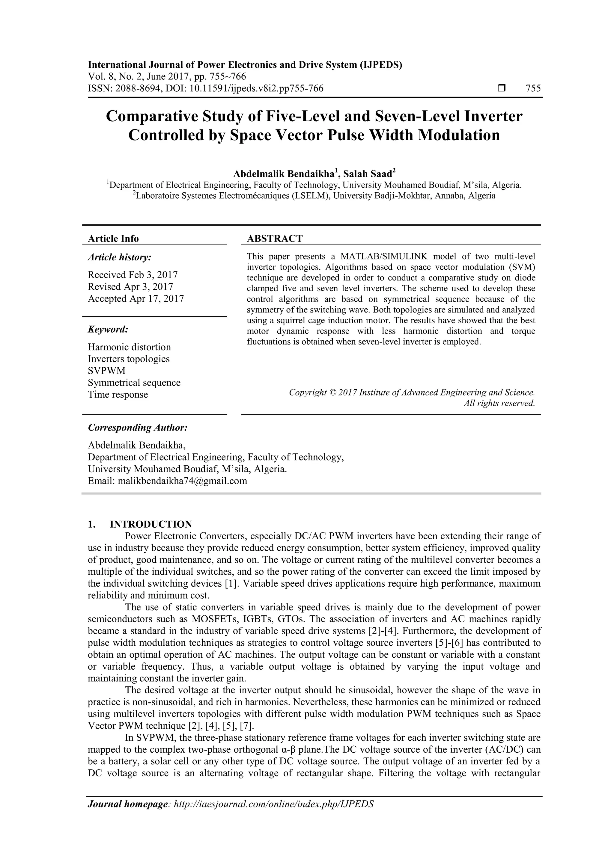 Comparative Study of Five-Level and Seven-Level Inverter Controlled by ...