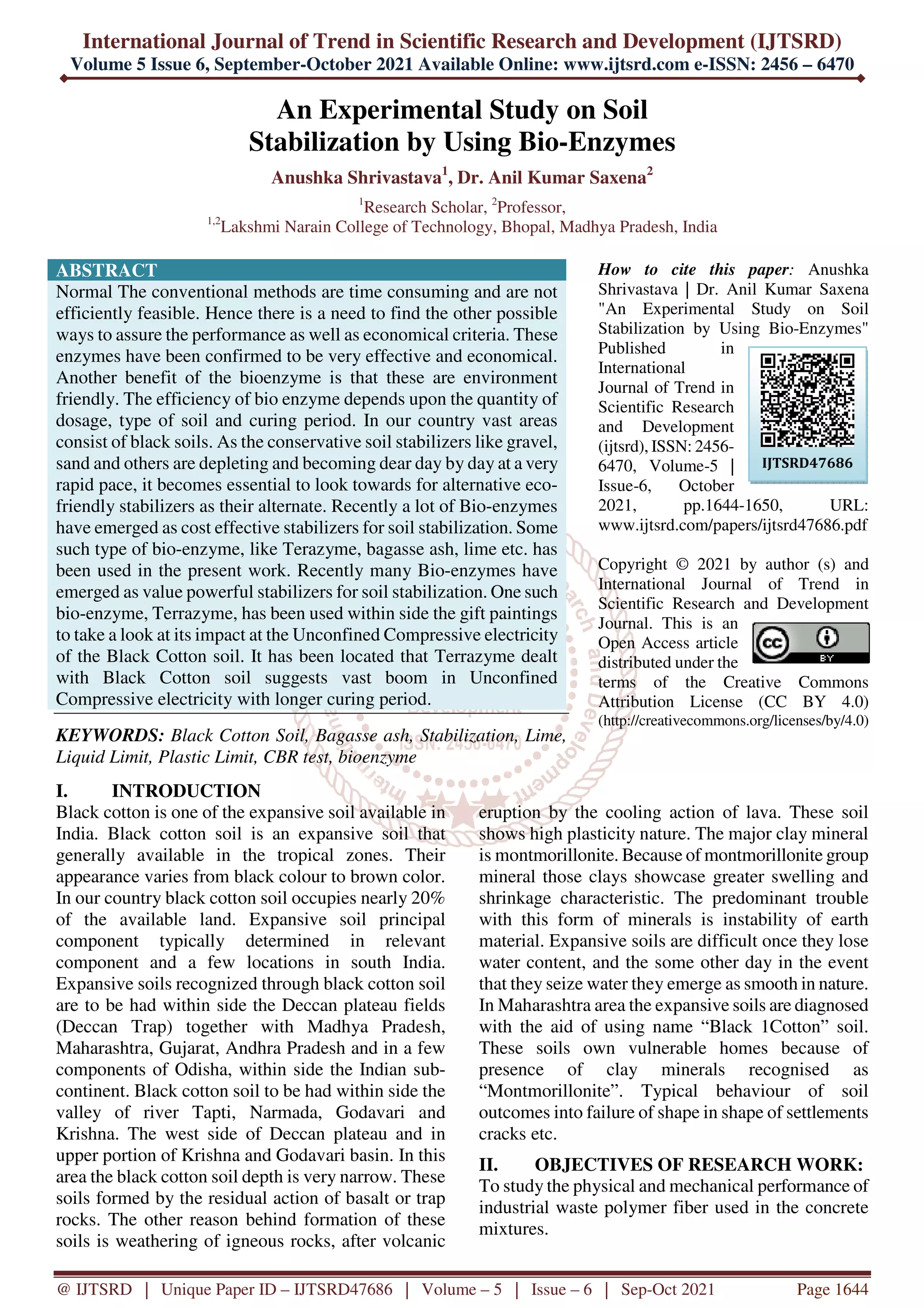 An Experimental Study on Soil Stabilization by Using Bio Enzymes | PDF