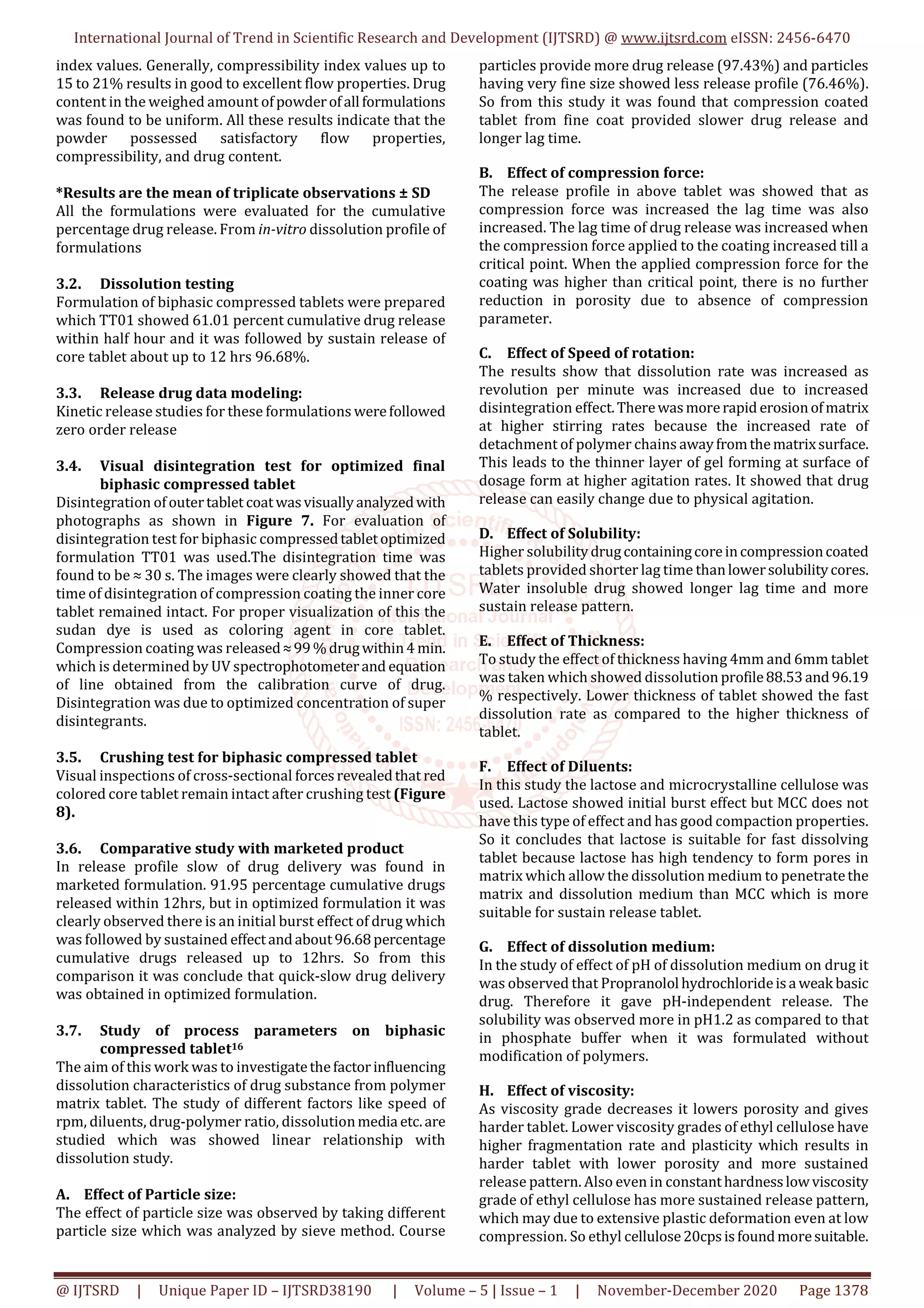 Formulation And Development Of Modified Release Biphasic Compressed Tablet Of Propranolol