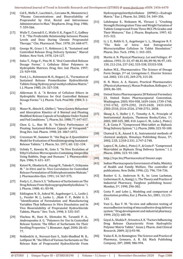 Formulation And Development Of Modified Release Biphasic Compressed Tablet Of Propranolol