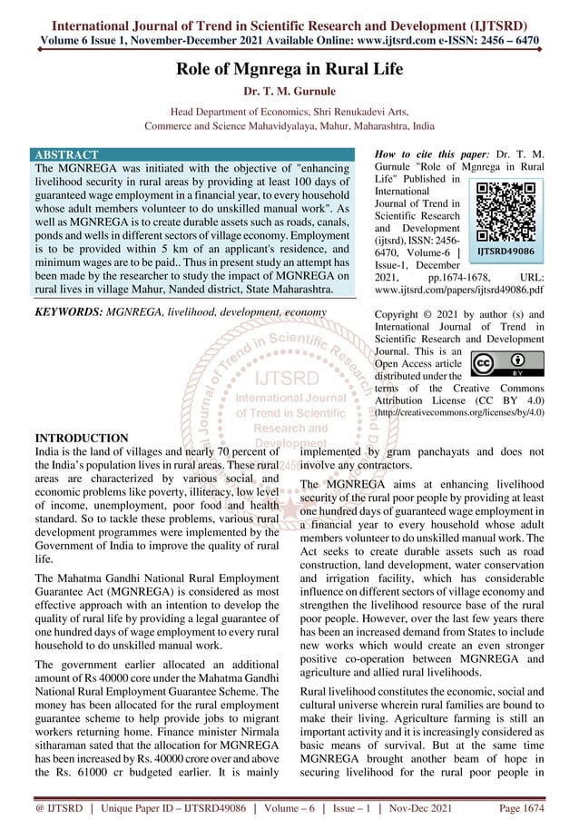 Role of Mgnrega in Rural Life | PDF